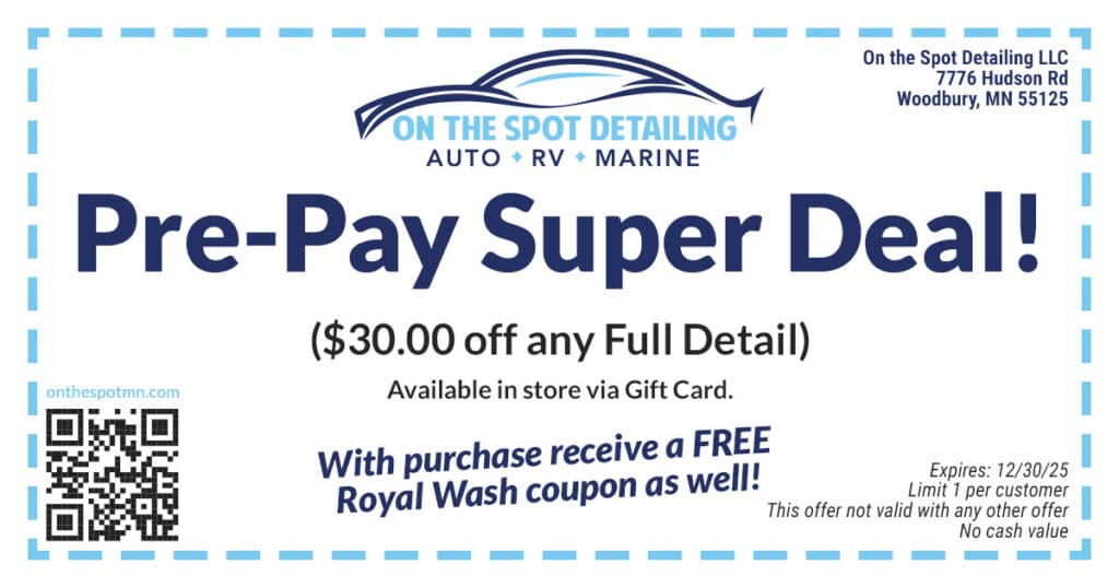 Pre Pay Half Off Coupon | Auto Detailing | Woodbury | Minnesota